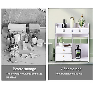 PERZOE Bathroom Cabinet, Medicine Cabinet, Wall-Mounted Bathroom Storage Cabinet with 2 Drawer, Hollow Flower Carved Cosmetics Cabinet Wooden Storage Over Toilet Laundry Room Kitchen White