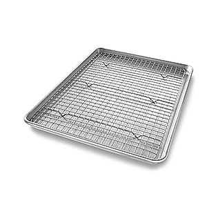 USA Pan Bakeware Half Sheet Baking Pan and Bakeable Nonstick and Cooling Rack Set, Metal