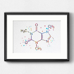Dignovel Studios 8X10 Unframed Caffeine Molecule Chemical Symbol Watercolor Art Print Poster Housewarming Wall Giclee Office Home Decor DN536