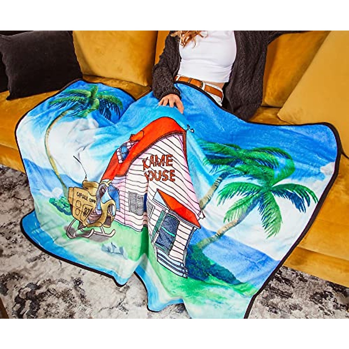 Dragon Ball Z Kame House Plush Throw Blanket | Fleece Blanket Cover, Cozy Sherpa Wrap For Sofa And Bed, Home Decor Room Essentials | Anime Manga Gifts And Collectibles | 45 x 60 Inches