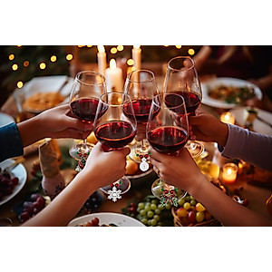AUXO-FUN 12 Pieces Christmas Wine Glass Charms for Stemmed Goblets Glasses Drink Markers to Identify Your Drinks Bringing Cheers to Your Holiday Party