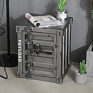 Urban Style Metallic Retro Container Alike Nightstand Bedside Table Storage Cabinet Home Office Furniture - Right, Grey