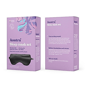 ASUTRA Silk Eye Pillow for Sleep, Black - Filled w/Lavender Buds & Flax Seeds, Weighted Eye Mask, Meditation & Light Blocking Blindfold, Cooling Gel Mask Included