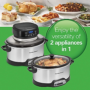 Hamilton Beach 6 Quart Programmable Slow Cooker With Flexible Easy Programming, 5 Cooking Times, Air Fry Lid with 4 Settings, Dishwasher-Safe Crock, Silver (33061)