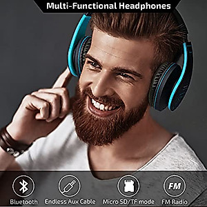 PowerLocus Bluetooth Headphones Over Ear, Wireless Headphones with Microphone, Foldable Headphone, Soft Memory Foam Earmuffs & Lightweight, Micro SD/TF, FM Radio for iPhone/Android/Tablet/PC/TV (Blue)