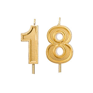 Qj-solar 2.76 inch Gold Number 18 Birthday Candles,18th Cake Topper for Birthday Decorations