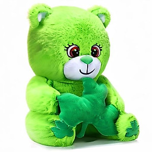Kasyat St. Patrick's Day Bear Stuffed Animal with Shamrock 12 Inch Plush Bear Cute Stuffed Bear Plushie Shamrock Lover Birthday St. Patrick's Day Party Favor Gifts