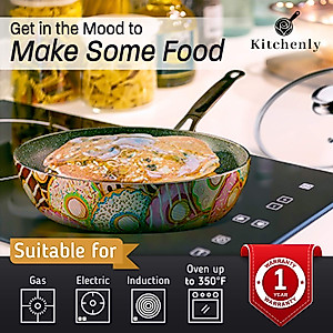 KITCHENLY Nonstick Frying Pan with Lids for Cooking, Baking - Granite Marble Coating | Electric, Gas, & Induction Compatible | 9.5 & 11 inch | Donut - 2 Pack