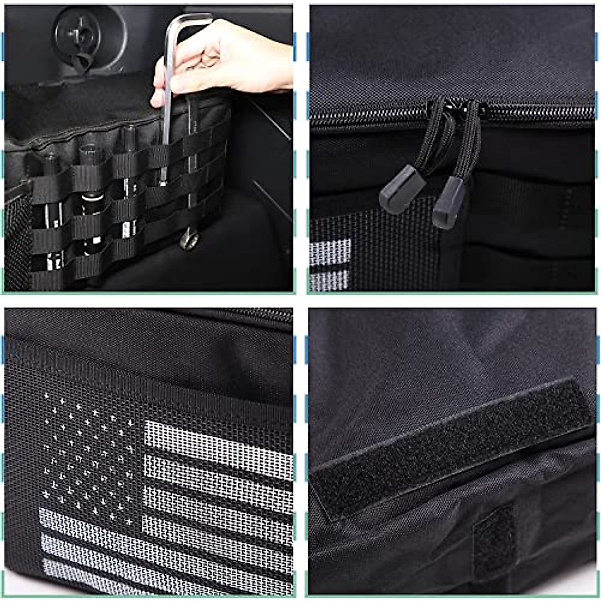 LLKUANG Trunk Organizer Tray Fit for Toyot@ FJ Cruiser 2007-2021 Oxford Cloth Multifunction Storage Box Rear Storage Organizer Multi-Compartment,1PCS (Black+American Flag, Left and Right)