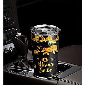 64HYDRO 20oz Mama Bear Unique Birthday Gifts for Women, Wife, Mom, Daughter, Friends, Valentines Day Gifts for Her, Inspirational Gifts Mother Bear Tumbler Cup, Insulated Travel Coffee Mug with Lid