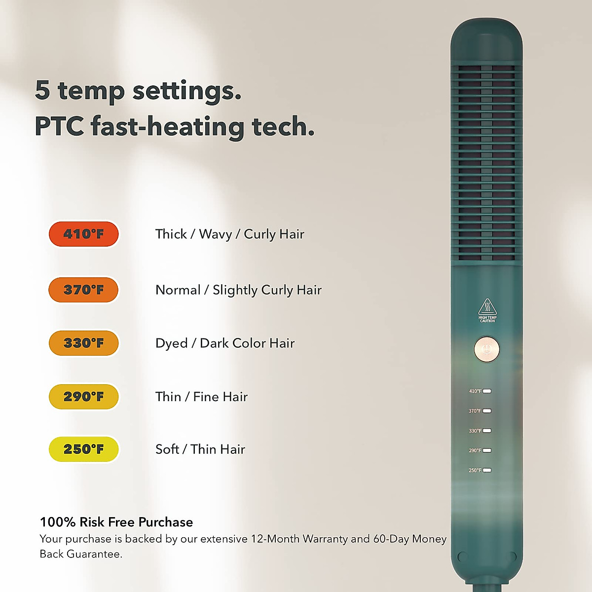 Hair Straightener Brush, Zao's Selection Ceramic Electric Straightening Comb for All Hair Types and Wigs, Less Damage & Easier-to-Use Hot Tool Than Flat Irons