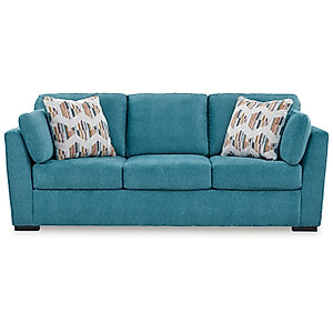 Signature Design by Ashley Keerwick Scandinavian Sofa with 4 Toss Pillows, Blue