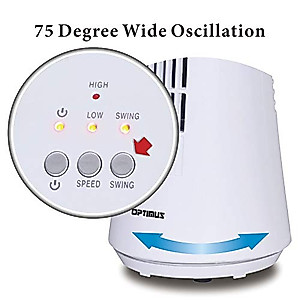 Optimus F-7345WH 12" Desktop Ultra Slim Oscillating Tower Fan, LED - White 12" Desktop Oscillating Tower Fan, White