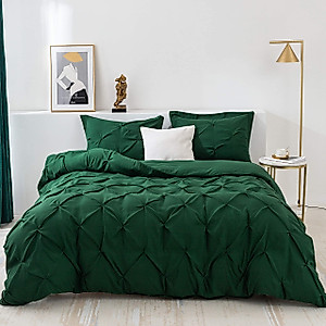 3 Pieces Bedding Duvet Cover Set, Pinch Pleated King Duvet Cover, Pintuck Comforter Quilt Cover with 2 Pillow Shams-King-104 X 90 inches-Green