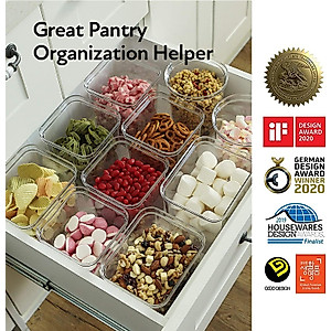 Kitchen Pantry Airtight Smart Seal Dry Food Storage with Lid, Modular, Stackable, Square, Clear Canister for Cereal, Sugar, Flour, Snack, Coffee, Pasta Container (8 Set, Black Lid)