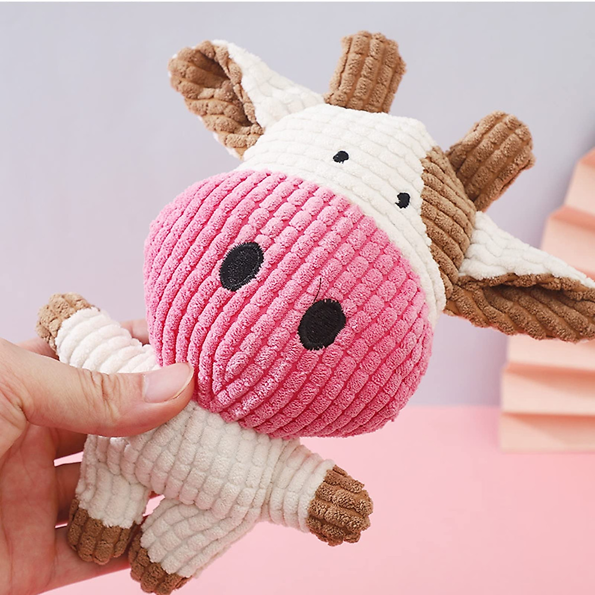 leasote Dog Squeaky Toys,Durable Dog Chew Toys,Cow/Lion/Elephant Stuffed Animals Pet Plush Toy for Small Medium Large Puppy Dogs Cow