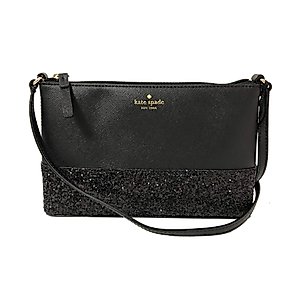 Kate Spade Ramey Greta Court Glitter Saffiano Leather Crossbody Bag Black