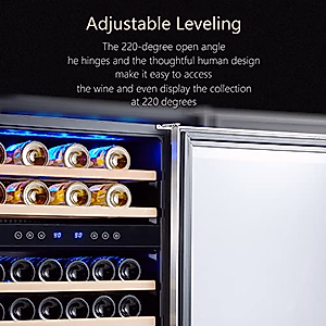 Kalamera 24'' Wine Cooler Refrigerator 40 Bottle - Dual Zone Built-in or Freestanding Fridge with Seamless Stainless Steel & Triple-Layer Tempered Reversible Glass Door and Temperature Memory Function