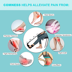 comness Foot and Calf Stretcher-Stretching Strap For Plantar Fasciitis, Heel Spurs, Foot Drop, Achilles Tendonitis & Hamstring. Yoga Foot & Leg Stretch Strap. (Black)