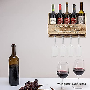 Homewolf Wall Mounted Wine Rack - Wine Glass Storage Made from Solid Paulownia Wood – Wine Bottle Organizer Holds 5 Bottles and 4 Glasses - Wall-Mounted Wine Racks Hanging Cabinet – Bar Decor
