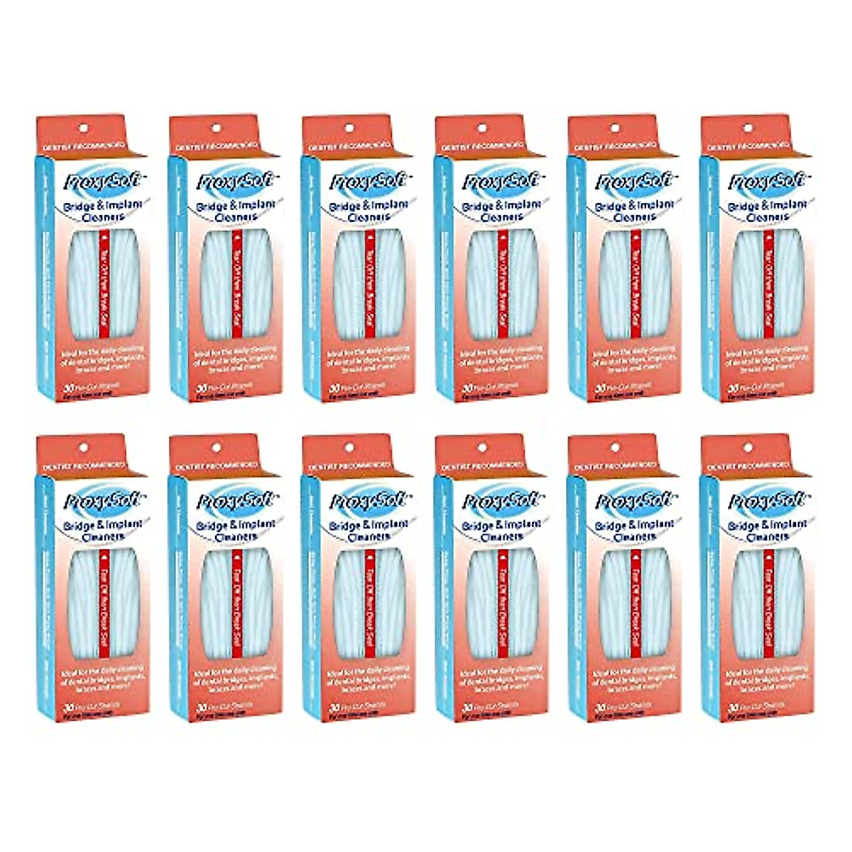 Proxysoft Dental Floss for Bridges and Implants 12 Packs - Floss Threaders for Bridges, Dental Implants, Braces with Extra-Thick Proxy Brush for Optimal Oral Hygiene -Teeth Bridge and Implant Cleaners