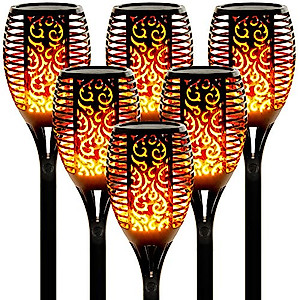 Walensee Super Large Size Solar Lights Outdoor Upgraded 43"(6 Pack) 96 LED Waterproof Flickering Flames Torch Lights Solar Spotlights Landscape Decoration Lighting Dusk to Dawn Auto On/Off Security