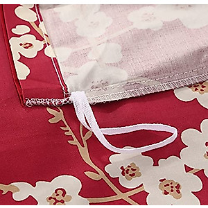 Brandream King Size Duvet Cover Set Japanese Oriental Style Cherry Floral Red Blossom Flower Branches Print Chinoiserie Bedding Pillowcases Set 800TC Egyptian Cotton Sateen Botanical Tree 3 Piece