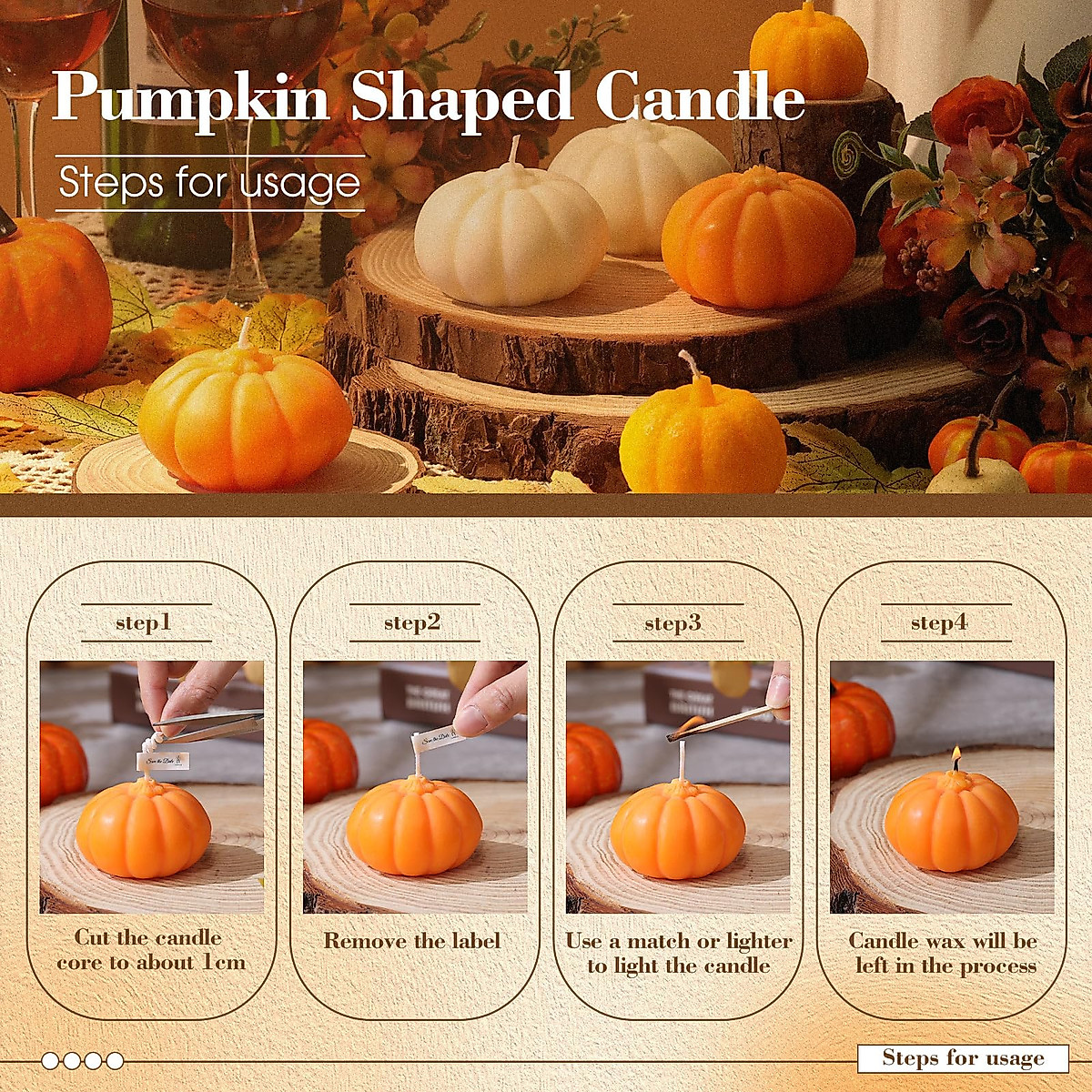 6 Pcs Fall Pumpkin Candles Thanksgiving Pumpkin Shaped Candle Decor Halloween Home Decoration Scented Candles Handmade Wax Candle for Bedroom Bathroom Party