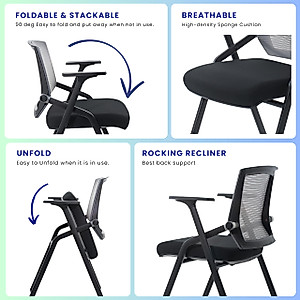 BLANEDUO, 2 Pack Stackable Conference Room Chairs with Paddle Folding Office Chair Foldable Desk Chair Mesh Back and Arms for Conference Meeting Guest Reception Home Office Training Room Chair