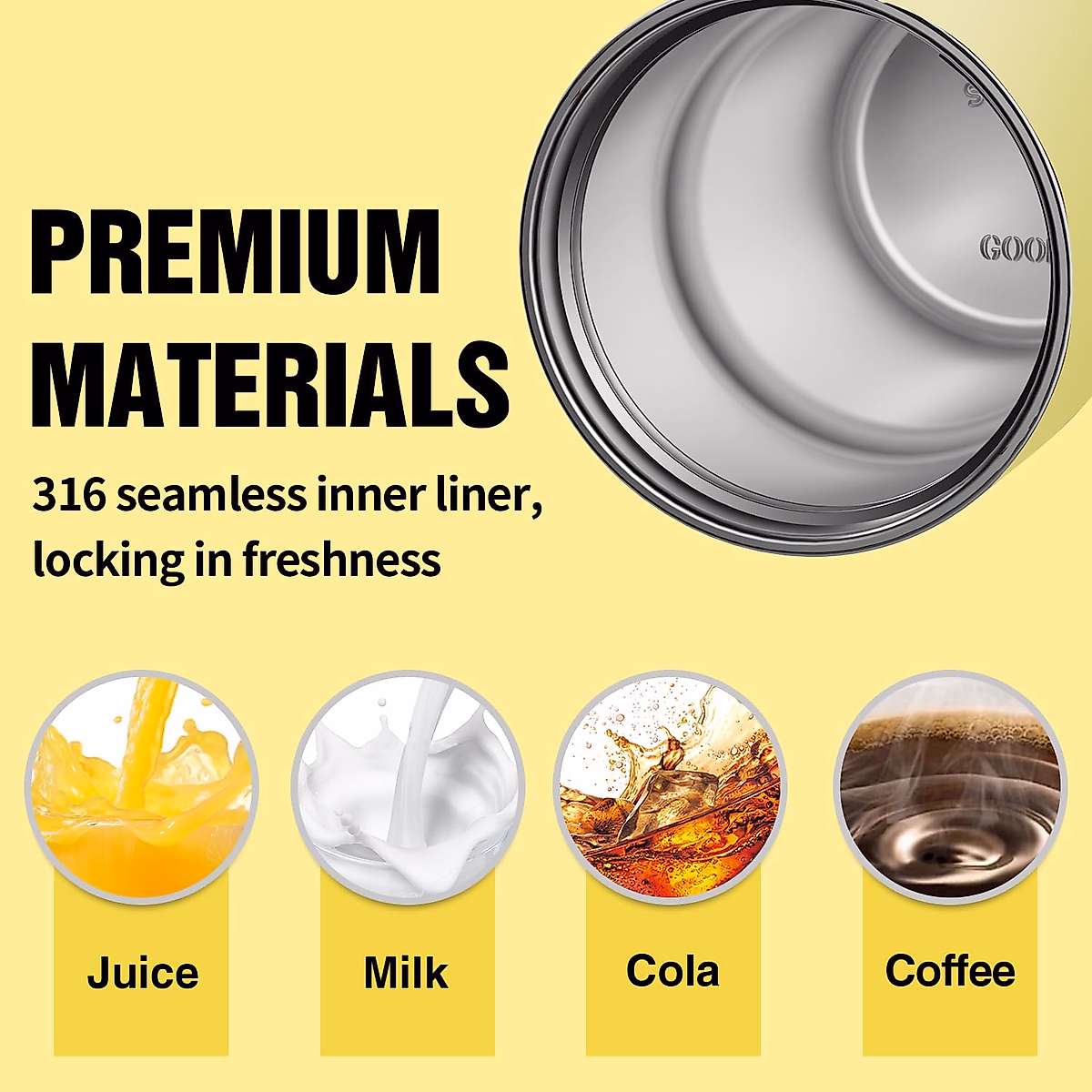 GOOM 18oz Spill Proof Tumbler with Lid and Straw, 18/10 Stainless Steel Insulated Water Bottle with Flip Lid and Straw Mouth Rotary Lock, 6-Layer Wall Insulated Coffee Tumbler - Yellow