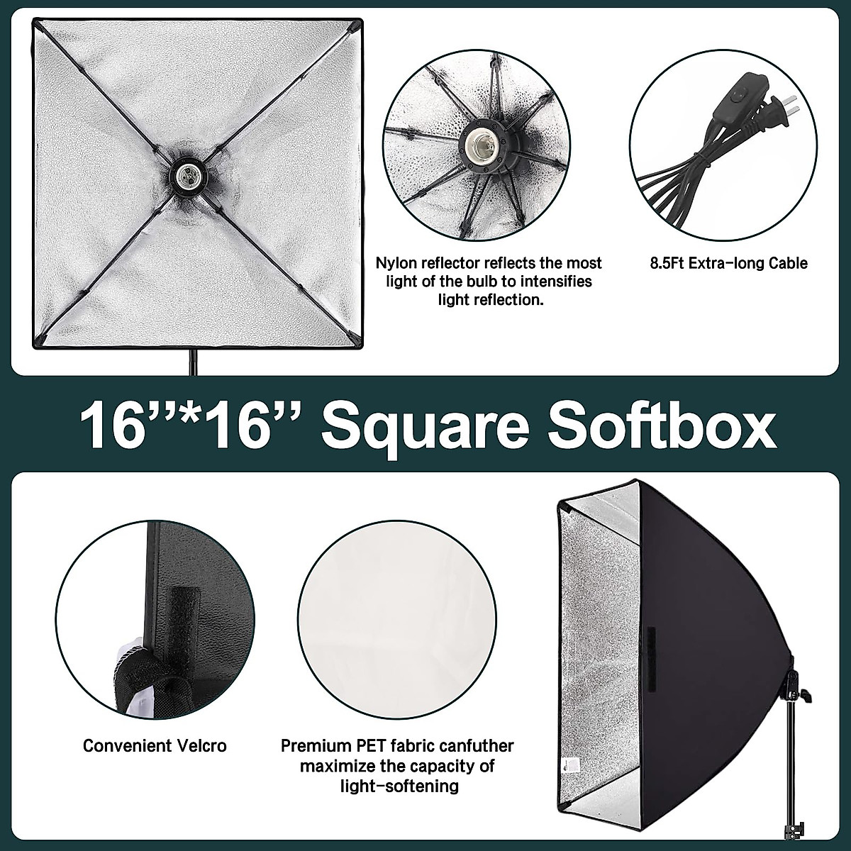 Softbox Lighting Kit, Skytex 16x16in Soft Box | 135W 5500K E27 LED Bulb, Continuous Photography Lighting Kit Photo Studio Lights Equipment for Camera Shooting, Video Recording