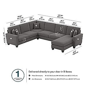 Bush Furniture Stockton U Shaped Sectional Couch with Reversible Chaise Lounge, 127W, French Gray Herringbone