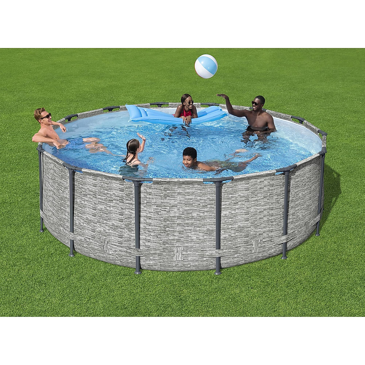 Bestway Steel Pro MAX 14 Foot x 48 Inch Round Metal Frame Above Ground Outdoor Swimming Pool Set with 1,000 Filter Pump, Ladder, and Cover, Gray