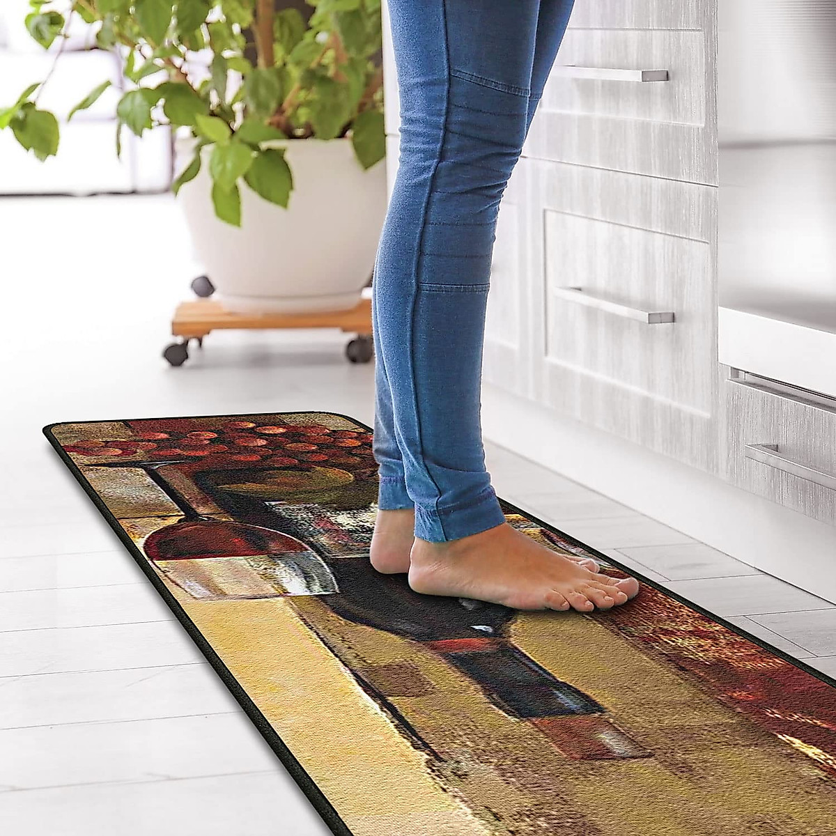 OUXIOAZ Wine Kitchen Rugs and Mats [2 PCS], Non Skid Washable Absorbent Microfiber Kitchen Mat for Doormat Bathroom Runner Set (17"x47"+17"x30", Wine)