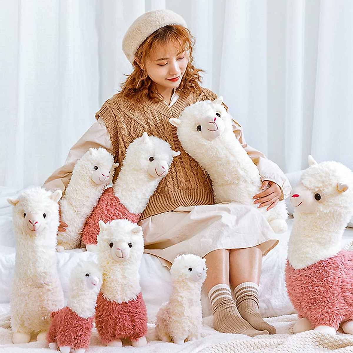 XIYUAN 18inch Alpaca Plush Hug Pillow Toy Alpaca Doll Toys Llama Plushie Stuffed Animal Llamacorn Plushie Doll Toy Soft Fluffy Cushion and Gift (Pink)