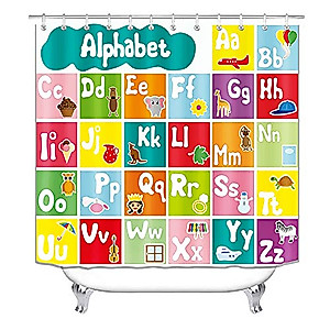 Apqdw Alphabet Shower Curtain Set for Bathroom, Alphabet Bathroom Sets with Shower Curtain and Rugs, Kids ABC Educational Learning Shower Curtain 72x72 Inches (Alphabet)