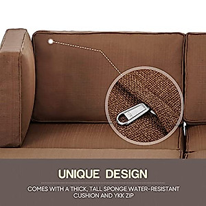 Oakmont 5 Pieces Patio Furniture Sectional Set Outdoor All-Weather PE Rattan Wicker Lawn Conversation Sets Cushioned Garden Sofa Set with Glass Coffee Table(Brown)