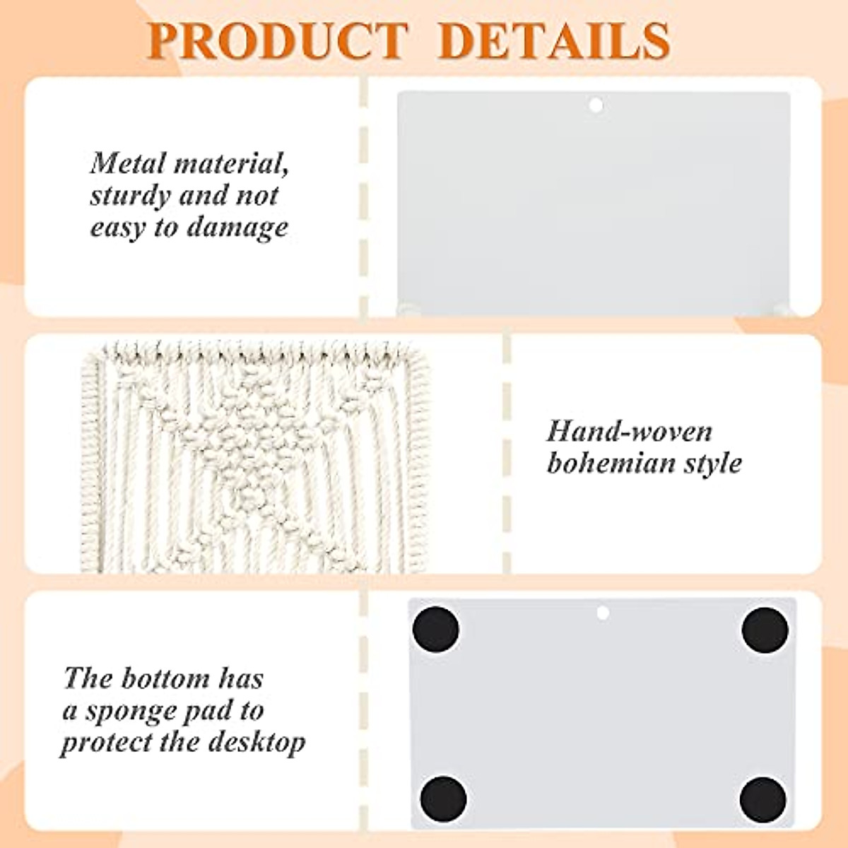 2 Pieces Boho Macrame Bookends Metal Book Stopper Farmhouse Modern Decorative Book Ends Movies CD Book Holders for Office Home Book Shelf (7.9x5.9x3.6 inch)