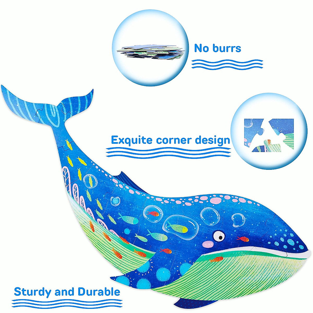 Big Floor Puzzle,48pcs Animal Shaped Jigsaw Puzzles, Toddler Games and Gifts for Kids Ages 3 Years and Up, Best for Family Game Collection New Year Christmas Birthday Kids Gifts (Whale)