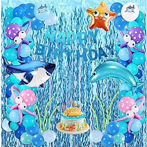 Wavy Tinsel Foil Fringe Curtain Photo Booth Props for Mermaid Birthday Under The Sea Party Decorations (2 Pack 3.2 ft X 6.6 ft Teal Blue)