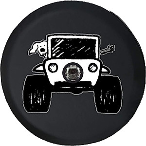 Funny Spare Tire Wheel Cover for Camper SUV Trailer Truck RV JP Thick PVC Leather | Paw Print Dog Lover The Wave Offroad Black 32 Inch with Backup Camera Hole
