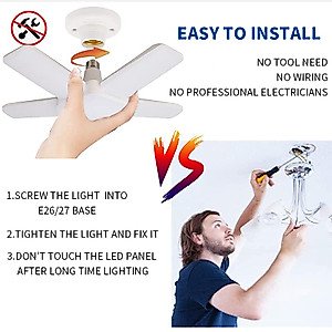 TUODAW LED Garage Lights 4 Pack, The New 100W Deformable LED Shop Lights with 5 Adjustable Panels, E26/E27 LED Ceiling Light, 10000LM 6500K Hight Bay Light for Basement Warehouse Workshop