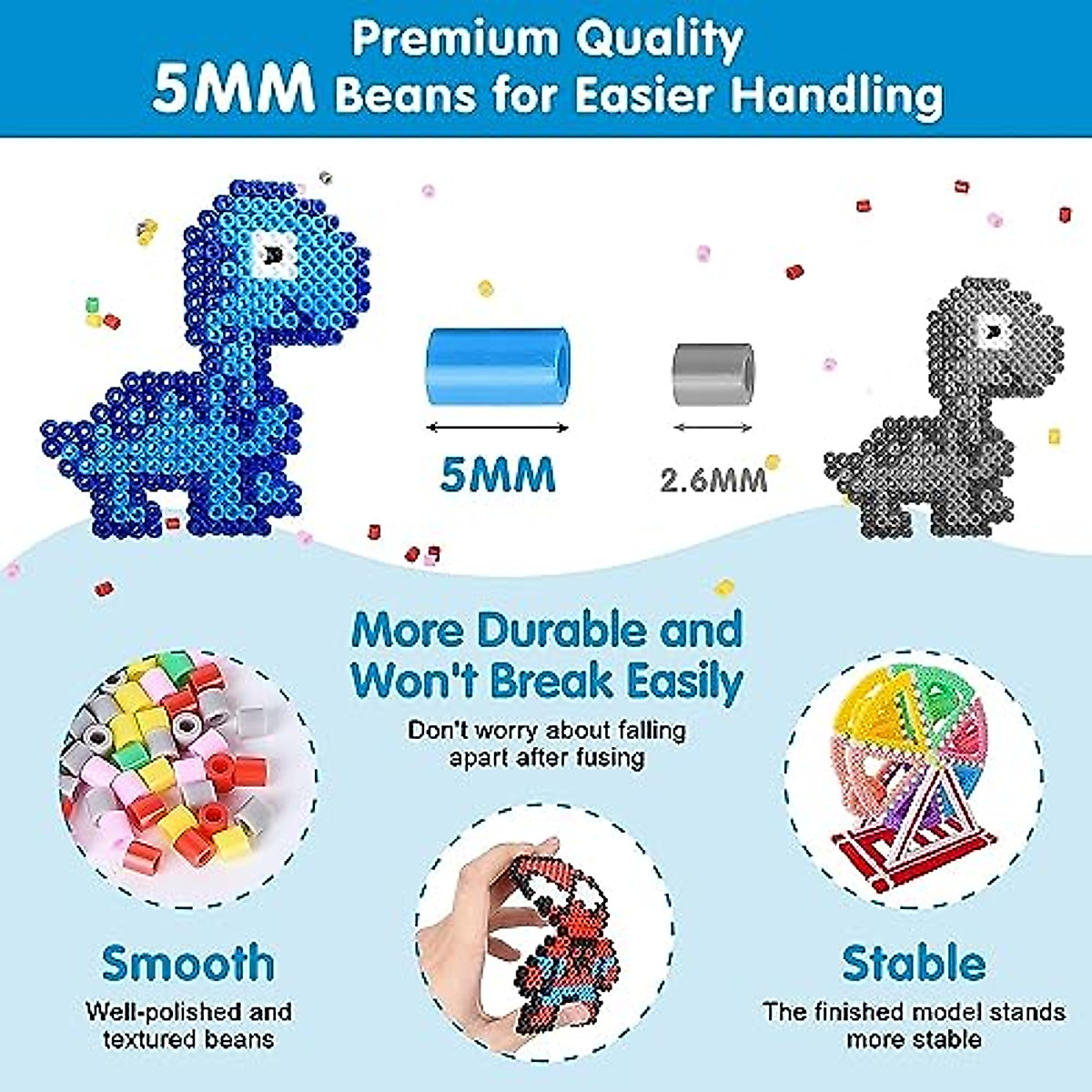 LULUETPUE Fuse Beads Kit,10000PC 5MM Melty Beads Set, Iron Melting Beads Craft Kit with Pegboards,Ironing Paper and Chain Accessories, Arts and Crafts Set for Kids Boys Girls Christmas Birthday Gift