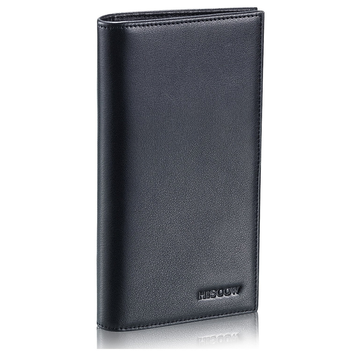 HISCOW Soft Leather Checkbook Cover & Card Holder with Divider - Italian Calfskin (Black)