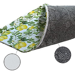 Rustic Spring Lemon with Leaves Filling Area Rug for Bed Room, 3' x 5' Indoor Accent Rugs Non-Skid Kitchen Runner, Yellow Summer Floral Bathroom Rugs Modern Floor Mats Washable Throw Carpet