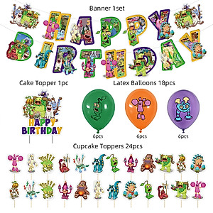 Monsters Birthday Party Decoration Singing Party Supplies Include HAPPY BIRTHDAY Banner Balloons Cake Topper Cupcake Toppers Monsters Party Decoration