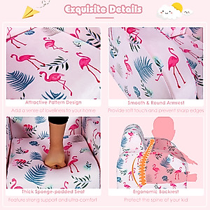 Costzon Kids Couch, 3 in 1 Convertible Flip Open Children's Sofa w/Foam-Padded Seat, Toddler Armrest Chair Bed for Nap Play Sleep, Fold Out Lounger Kids Sofa, Gift for Children Boys Girls (Flamingo)