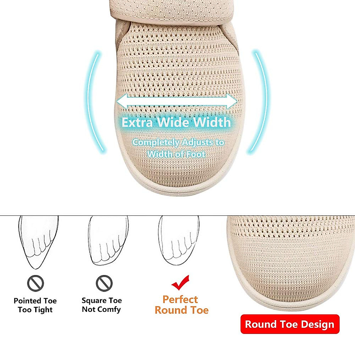 Womens Diabetic Walking Shoes Adjustable Outdoor Sneakers Recovery Easy On Off Strap Wide Width Slippers Comfort for Seniors Elderly Woman Swollen Feet, Edema, Foot Pain