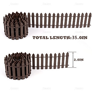 AUEAR, 35 Inch Mini Fairy Garden Fence Wood Ornament Wooden Decorative Picket for DIY Crafts Project (Brown, 4-Pack)