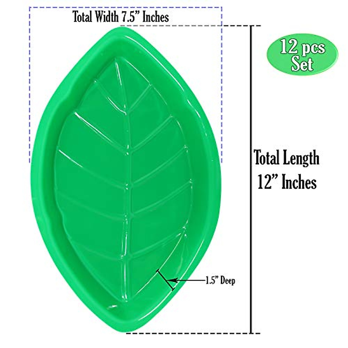 Palm Leaf Serving Trays | 12 Pcs Green Plastic Hawaiian Snack Trays | Luau Party Decorations Serveware | Tropical Party Serving Platter | BBQ, Summer, Beach, Island, Jungle Serving Tray | by Anapoliz